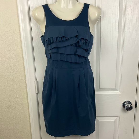 BCBGMaxAzria | Dresses | Preowned Bcbgmaxazria Womens Navy Blue Ruffled ...